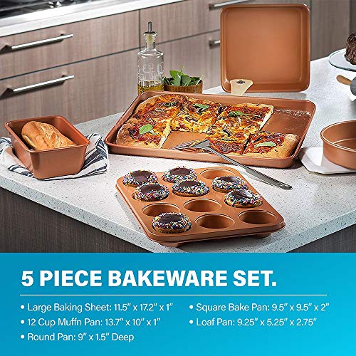 Gotham Steel Cookware + Bakeware Set with Nonstick Durable Ceramic Copper Coating – Includes Skillets, Stock Pots, Deep Square Fry Basket, Cookie Sheet and Baking Pans, 20 Piece, Turquoise