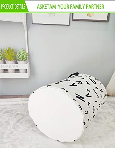 ASKETAM Fabric Laundry Basket Canvas Laundry Hamper for Dirty Clothes Toy Organizer Kid Nursery Room Decor Basket (letter)
