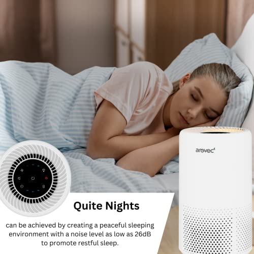Air Purifiers for Home and Bedroom by AROVEC - True HEPA Air Filter to Eliminate Allergens, Asthma, Smoke, Odours, Pet Smell, Pollen, Mould, Dust, Sleep Mode, Timer, Aropure-200 (White)