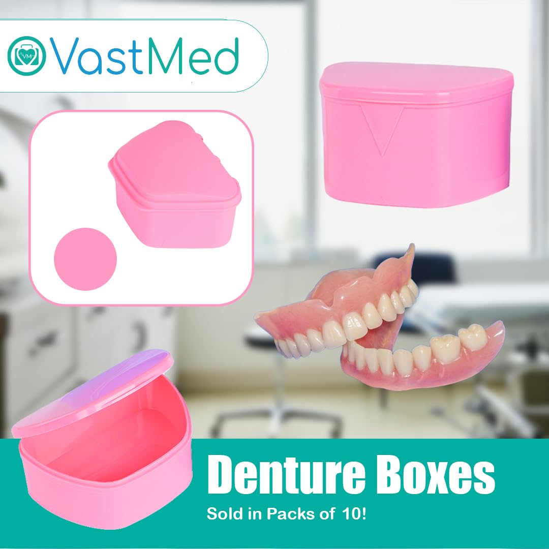 10PCs Dental Grade Trapezoid Denture Bath Case by VASTMED | Retainer Case Tooth Case Denture Box Denture Storage Boxes | Denture Cleaner Cup Travel Portable Denture Box for Home Office