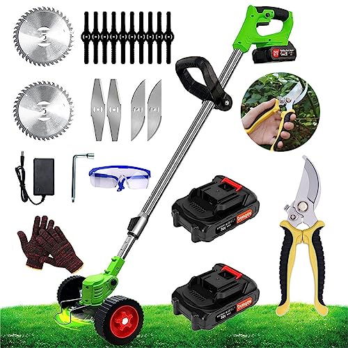 24V Electric Weed Eater Cordless Weed Wacker 3-in-1 String Trimmer with Wheels, Lawn Edger Brush Cutter with 3 Types Blades, Garden Tools for Garden and Yard
