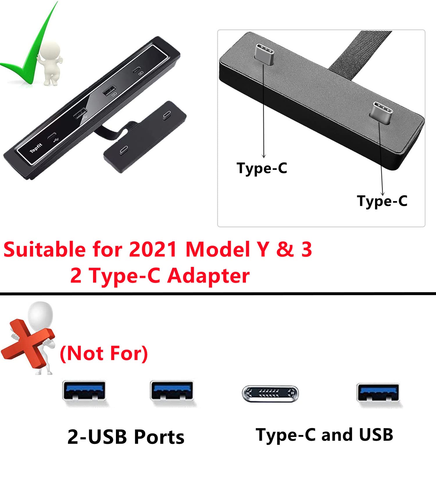 2023-2021 Tesla Model Y Model 3 Docking Station 4 in 1 USB Hub Center Console Adapter Cable Charger Powered Splitter Extension Accessories