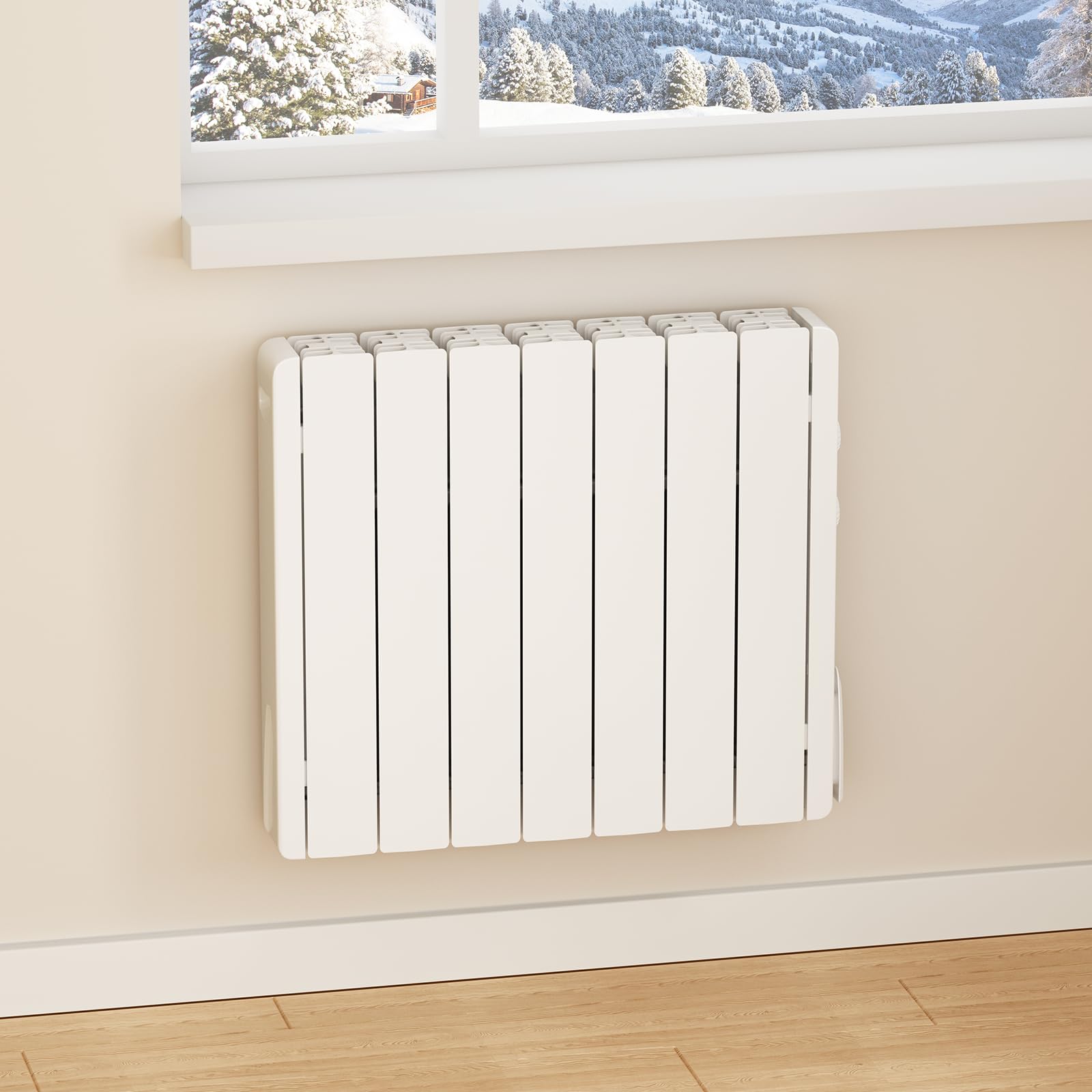 1500W Plug-in Electric Panel Wall Heater for Indoor Use with Thermostat, Convection Space Heater Freestanding with Wheels Easy Control Knob Switch