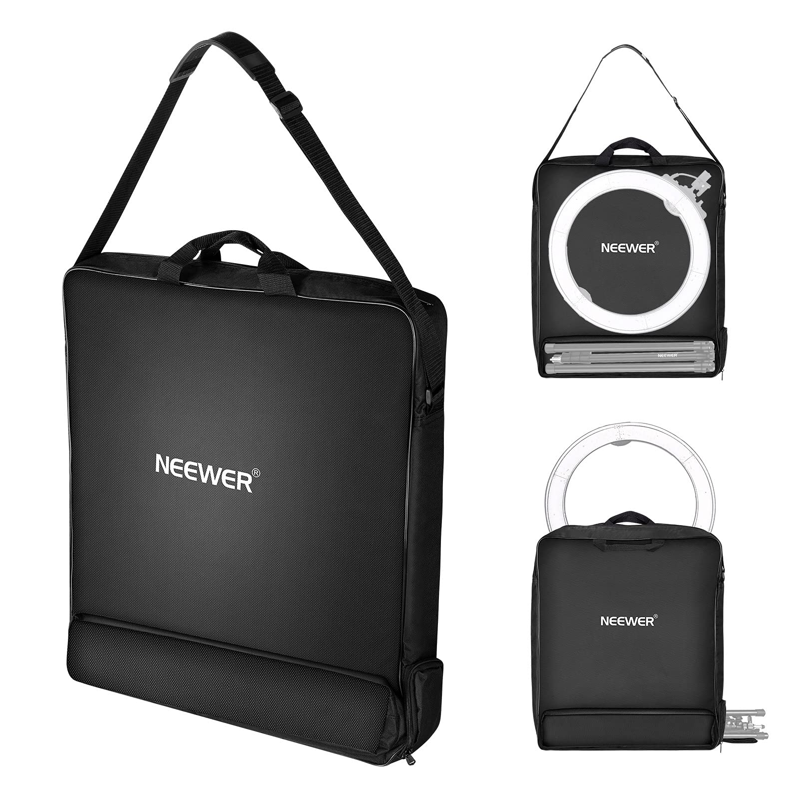Neewer Photography Carrying Bag, Protective Case for 18" Ring Light and 21" Foldable Tripod Light Stand, 21"×21"/52×52cm, Durable Lightweight Nylon, Black
