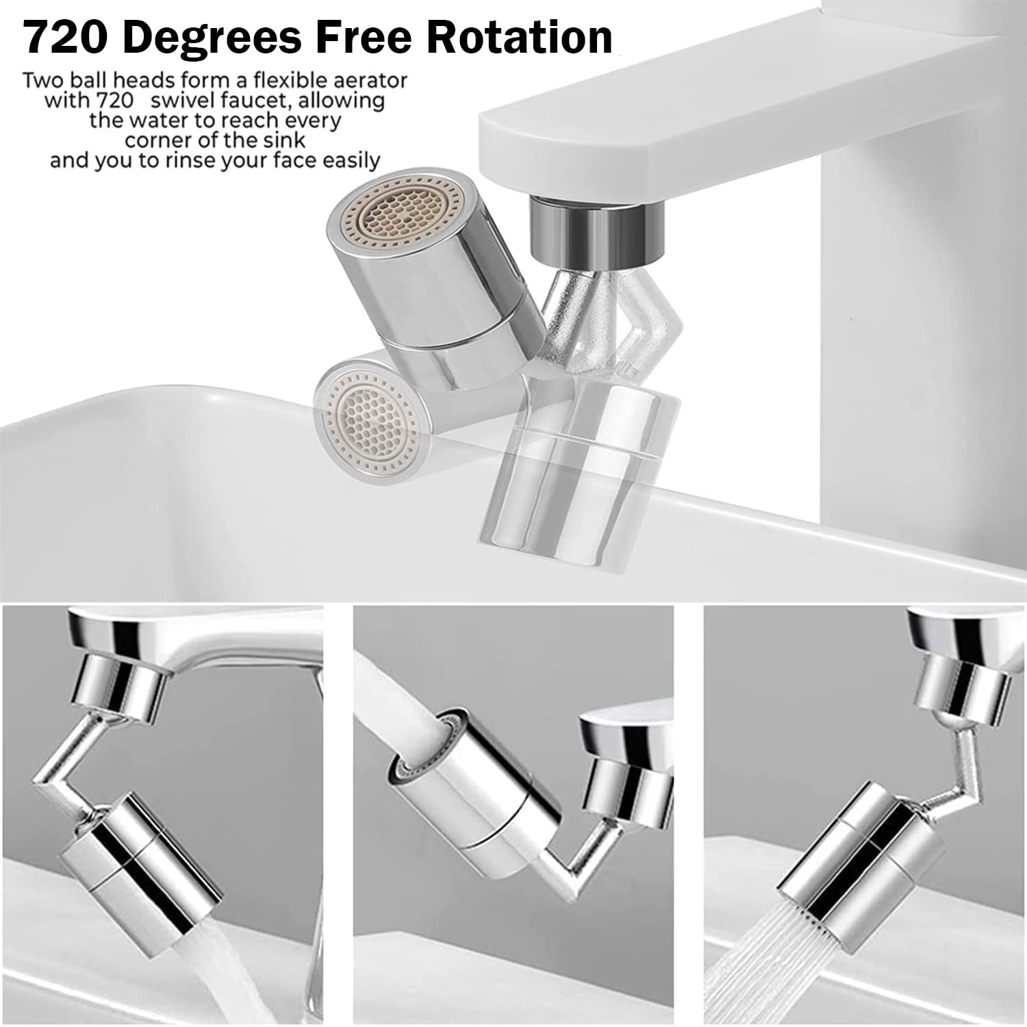 2 Pack Dual-Function 2-Flow Sprayer Faucet Head, 720 Degree Swivel Faucet Aerator, Large-Angle Rotating Splash Filter Faucet, Faucet Replacement Part-55/64-27UNS Inch Female Thread Faucet