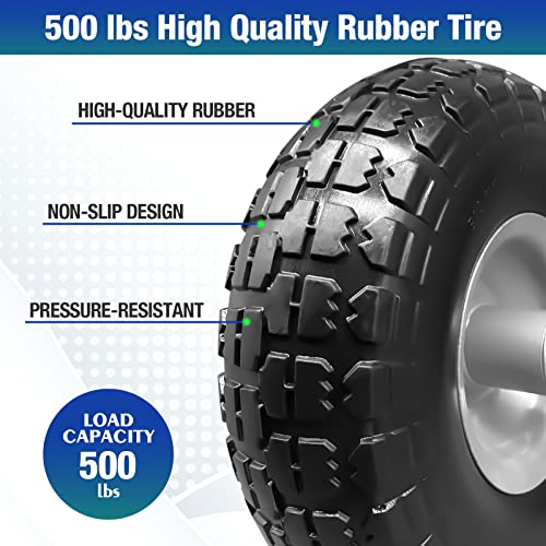 4 Pcs 10" Flat Free Tires Solid Pneumatic Tires Wheels, 4.10/3.50-4 Air Less Tires with 5/8" Center Bearings, for Wheelbarrow/Dolly/Garden Wagon Carts/Hand Truck/Wheel Barrel/Lawn Mower, 4 Pack