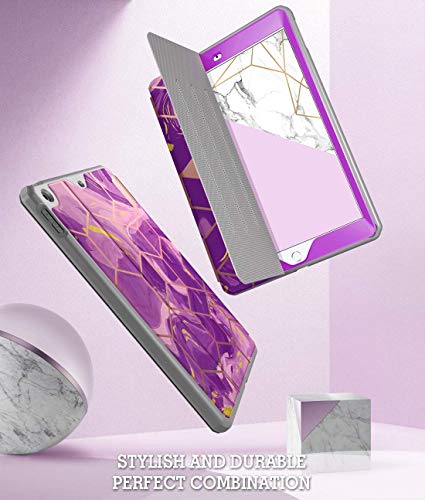 Popshine Marble Case Designed for iPad 10.2 9th Gen (2021)/8th Gen (2020) /7th Gen (2019), Full Body Premium 360 Degree Protective Folio Cover with Built-in Screen Protector, Liquid Marble Purple