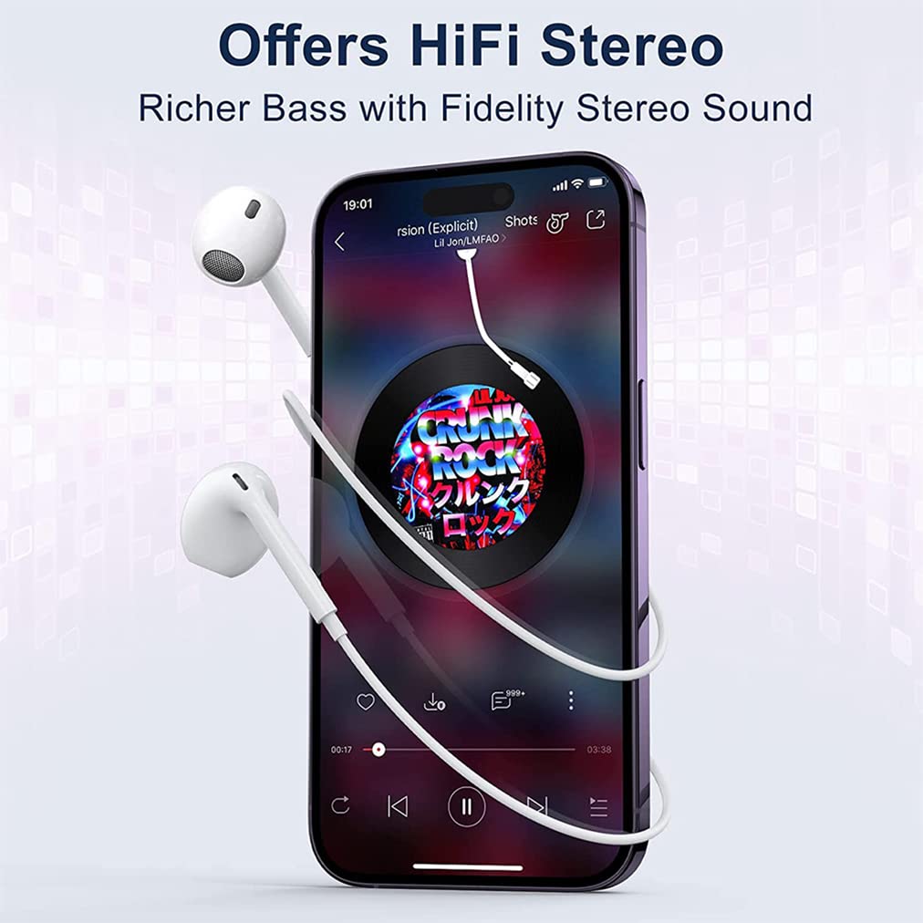 2 Pack iPhone Headphones Wired, iPhone Earbuds with Lightning Connector [MFi Certified](Built-in Microphone & Volume Control) Noise Canceling Isolating Headphones for iPhone 14/13/12/11/SE/XS/8/7