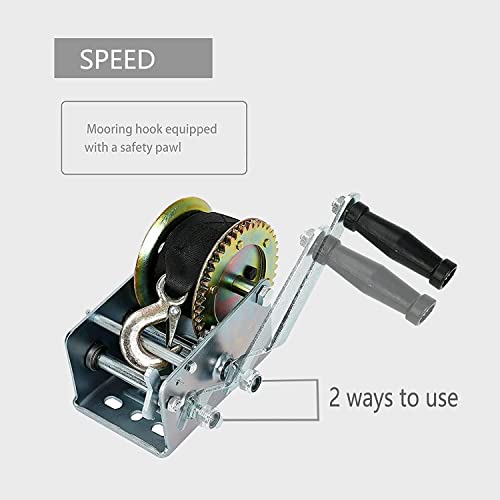 2500lbs Hand Winch + 24FT Strap, Heavy Duty Hand Crank Gear Winch Portable Manual Winch for Trailer, Boat or ATV