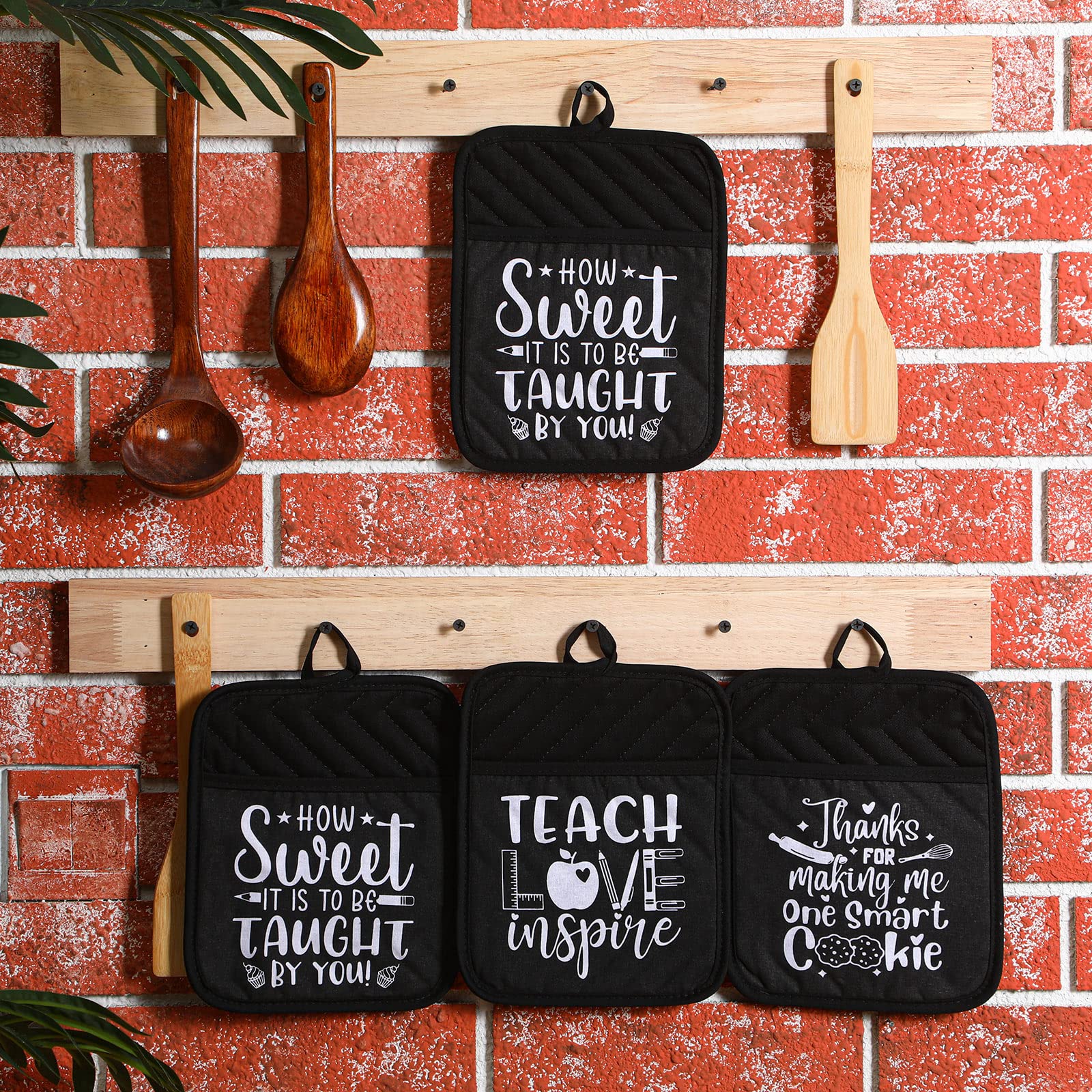 12 Pcs Christmas Teacher Appreciation Gifts Funny Pot Holders with Pockets Heat Resistant Potholder Teacher Oven Mitt Gift Cookies Oven Pads with Hanging Loop for Thanking Baking Cooking, 7 x 9 Inch