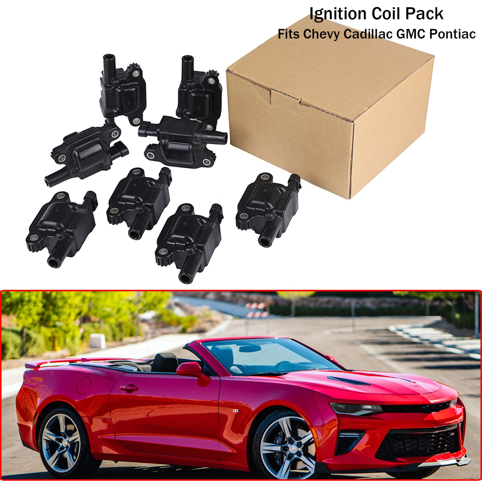 12611424 Ignition Coil Pack Compatible with Chevy Cadillac GMC Pontiac 5.3L 6.0L V8 Engine G8 Grand Prix H3 Silverado Tahoe Yukon Impala - Replace # 12570616 D510C UF413, set of 8 Ignition Coil