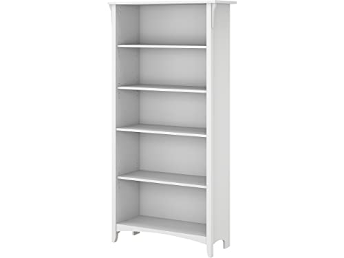 Bush Furniture Salinas Tall 5 Shelf Bookcase in Pure White and Shiplap Gray | Distressed Style Book Case | Bookshelf for Bedroom, Living Room & Pantry | Tall Bookcase | Book Shelf for Bedroom