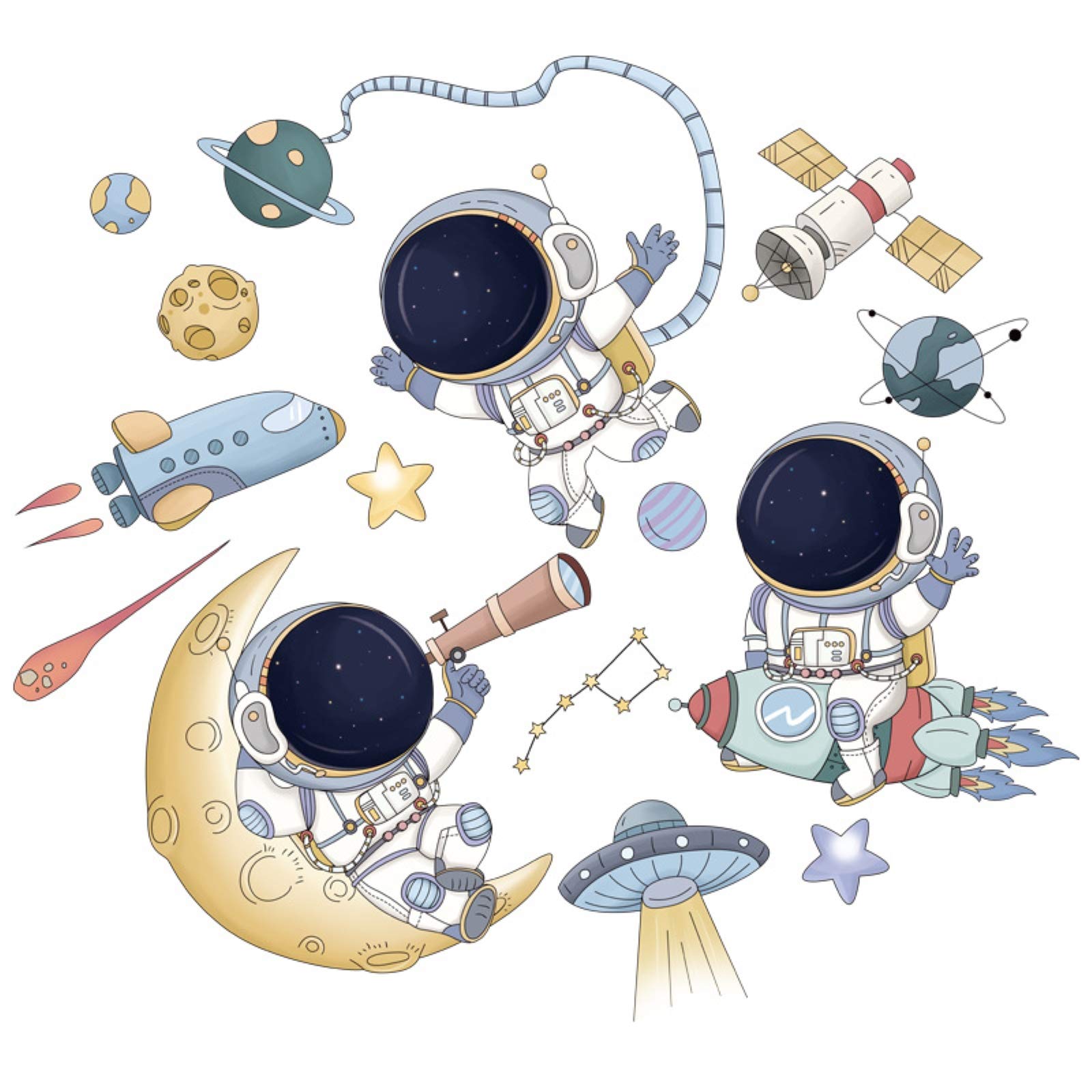 Astronaut Wall Decals Cartoon Spacecraft Outer Space Wall Stickers Removable Peel and Stick Art Murals for Kids Room Nursery Classroom Bedroom Living Room Home Decoration (Astronaut)