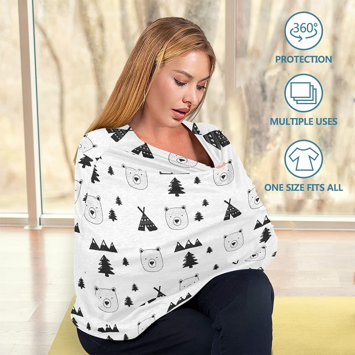 Baby Bear Forest Baby Car Seat Covers Canopy Nursing Cover Breastfeeding Scarf Soft Breathable Stretchy Coverage Infant Stroller Cover Multi Use for Boys Girls Babies