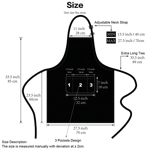 AEKTBY Adjustable Water drop Resistant Apron with 3 Pockets, Kitchen Cooking & Grilling Aprons for Women Men Chef (Black)