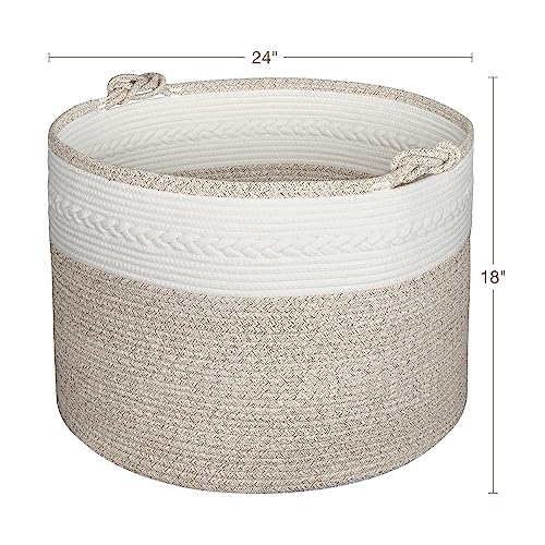 AivaToba 24" x 18" Cotton Rope Basket, Extra Large Basket with Handles for Blanket, Blanket Basket for Living Room, Large Storage Basket, Toy Baskets, Jumbo Woven Basket for Storage