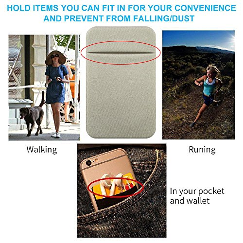 3Pack Cell Phone Card Holder Double Pocket for Back of Phone for ID/Credit Cards,Stick On Card Wallet Sticker Stretchy Lycra Fabric for iPhone,Android and Smartphones-Purple&Silver&Blackā¦