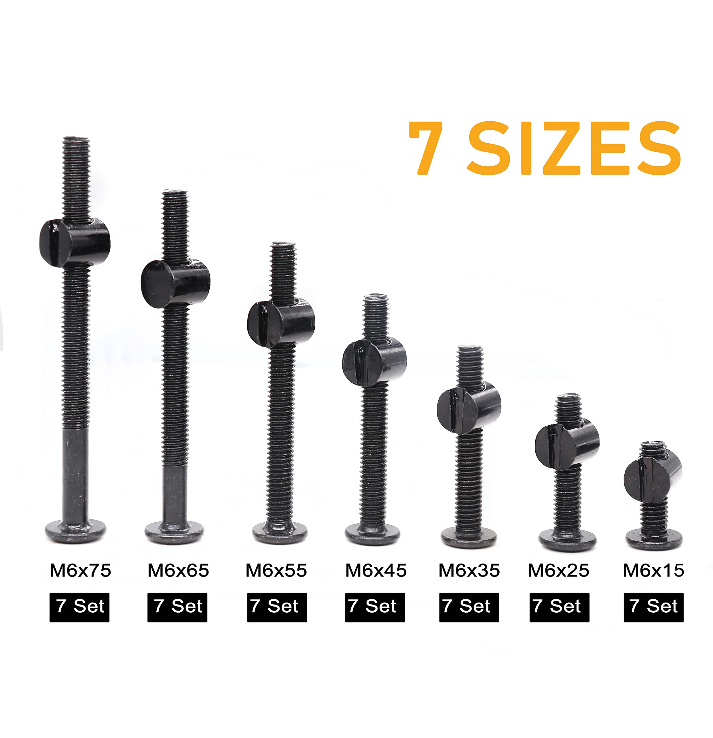 Baby Bed Crib Screws Hardware Replacement Kit, binifiMux 100pcs M6x15mm/25mm/35mm/45mm/55mm/65mm/75mm Black Hex Drive Socket Cap Screws Barrel Nuts Assortment Kit for Beds Chairs Furniture