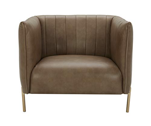 Amazon Brand - Rivet Frederick Mid-Century Channel Tufted Living Room Chair, Taupe Leather, 34.6" D x 38.1" W x 31.4" H