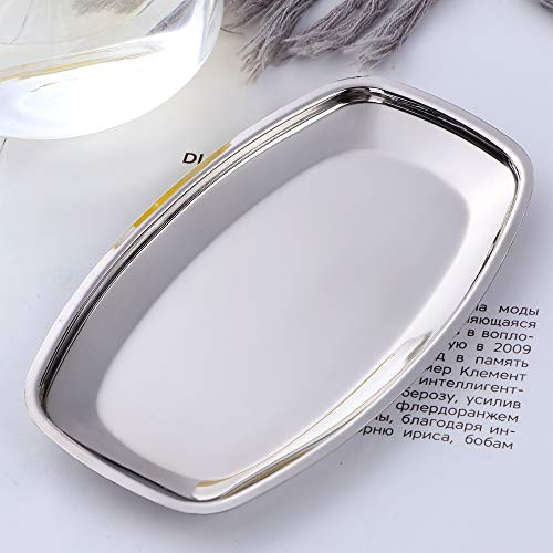 Buyer star Silver 2PCS 6.14inch Stainless Steel Square Tray Fruit Trays Storage Tray Dish Plate Cosmetics Jewelry Decorative Organizer