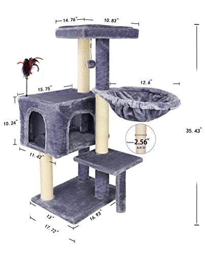 AIWIKIDE 002G Cat Tree has Scratching Toy with a Ball Activity Centre Cat Tower Furniture Jute-Covered Scratching Posts Grey …