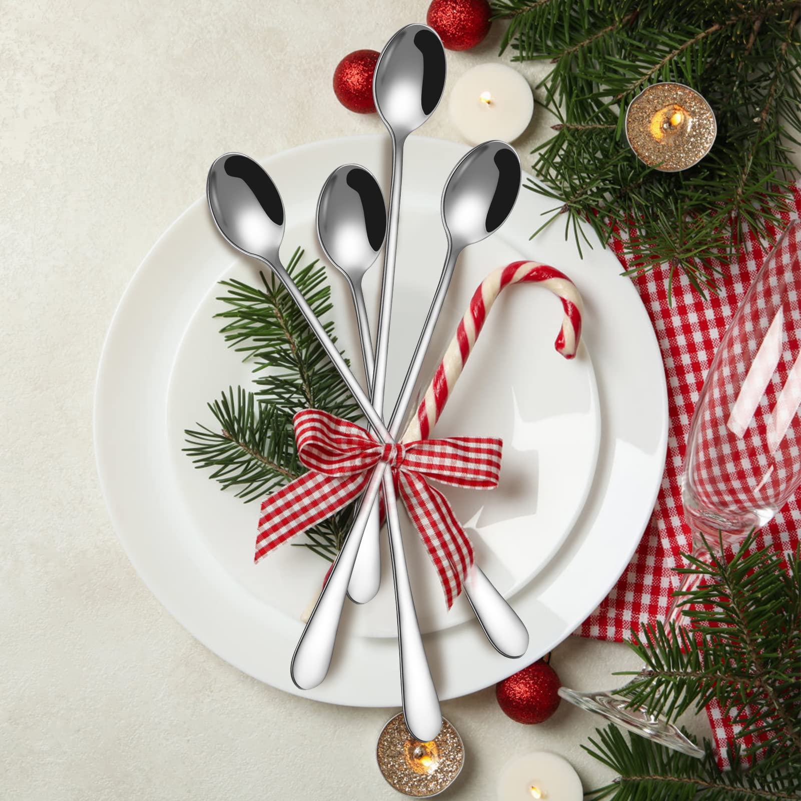 12 Pcs Long Handle Ice Tea Spoon, 9 Inch Food Grade Stainless Steel Cocktail Stirring Spoons, Ice Cream Spoon, Mixing Spoon, Long Spoon, Dessert Spoon