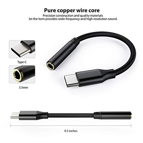 C-to 3.5mm Audio Jack Adapter, Type-c AUX Jack Cable USB-C Male to 3.5mm Female Headphone Converter with high Resolution/DAC, Audio Cable for 2 / 2XL / 3 / 3XL, Samsung, ipad pro 2 Pieces (Black)