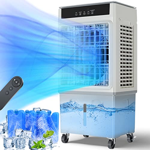 35’’ Portable Air Conditioner 3-IN-1 Evaporative Cooler, 30Ft Remote, 3 Speeds, 2800 CFM, 100 Degree Swing, 1050 sq. ft. coverage, 24H Timer, 6.8 Gallon Tank, 4 Ice Packs for Garage Patio Outdoor