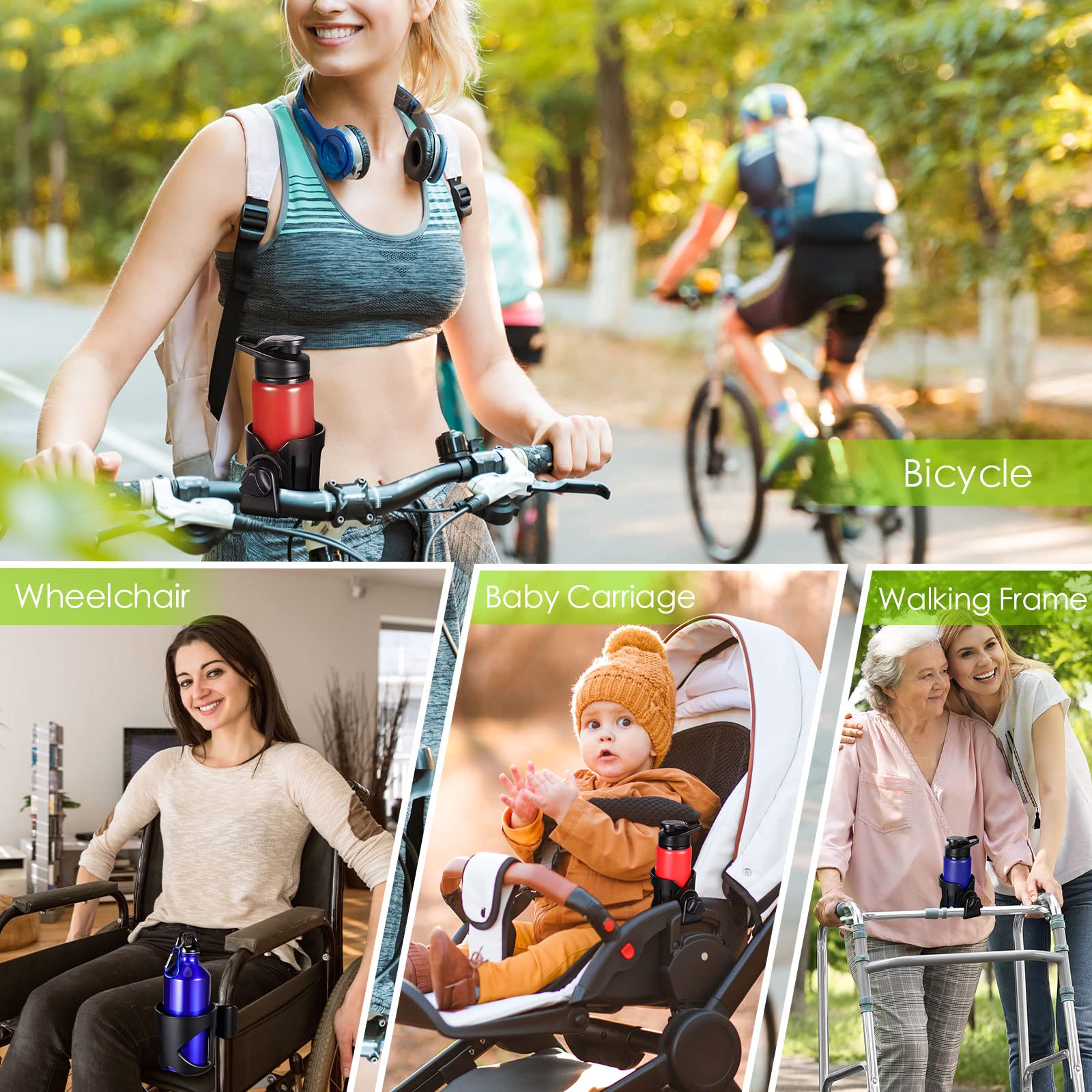 3 Pack Universal Cup Holder for Stroller, Large Caliber Designed Cup Holders Adjustable Bike Boat Cup Holder 360 Degrees Rotation Drink Cup Holder for Stroller, Wheelchair, Walker, Trolley, Black