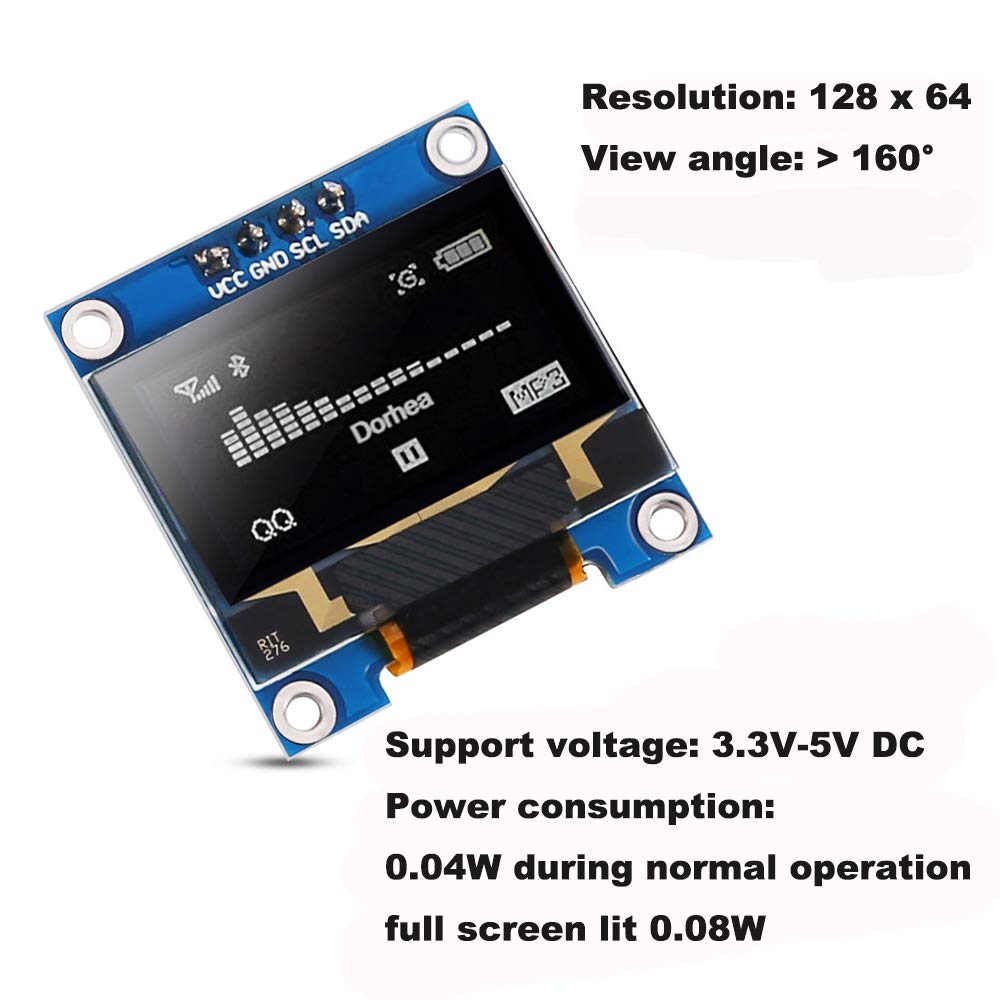 DORHEA 6PCS 0.96ββ OLED Display Module 12864 128x64 Pixel LCD White Light SSD1306 Driver Board I2C Serial 0.96 inch IIC Chip 4 Pin Self-Luminous Display Board Compatible with Raspberry Pi
