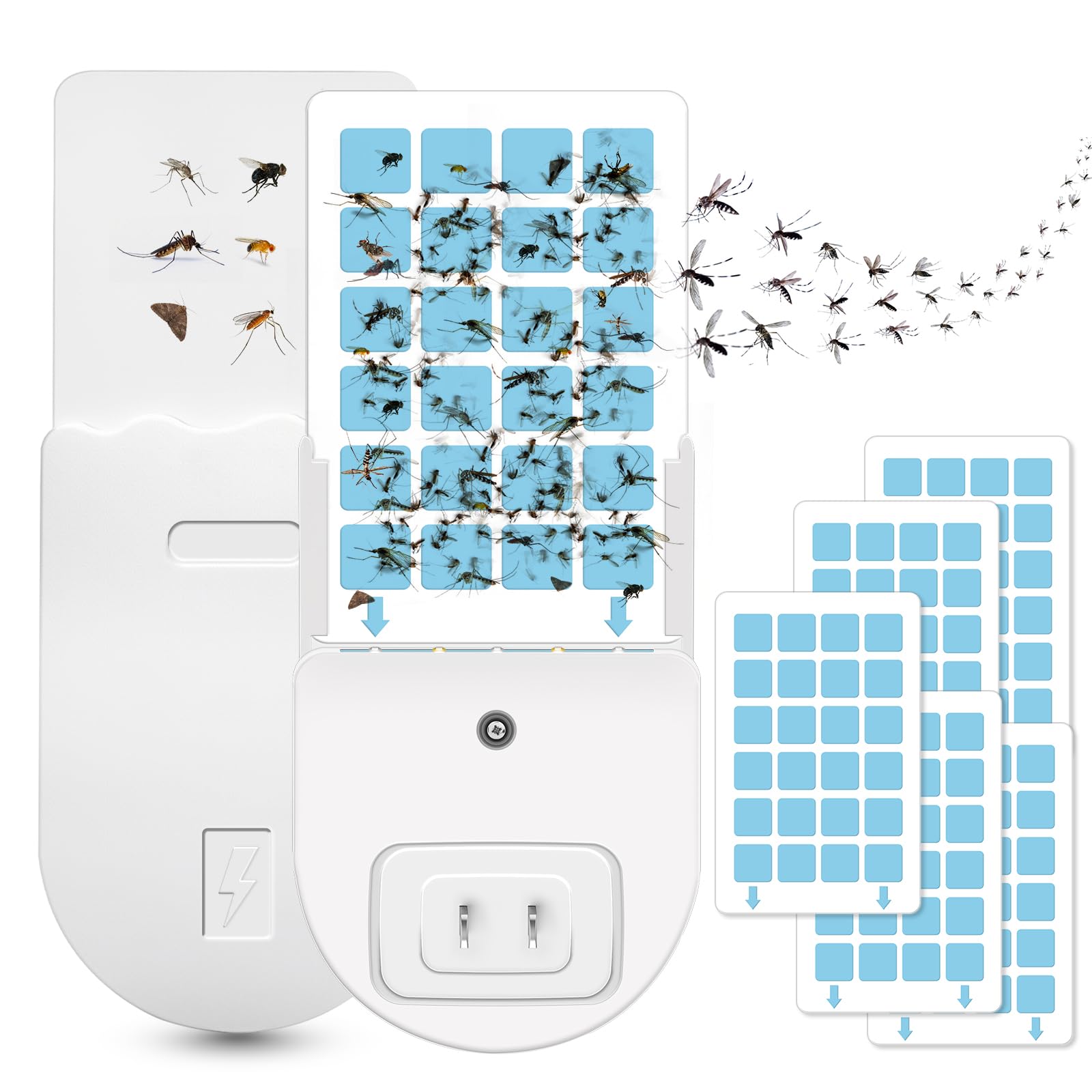 2 in 1 Plug in Fly Trap Indoor, Flying Insect Trap for Home, Fruit Fly Traps Bug Light for Gnats, Bugs, Mosquito, Flies, Fruit Flies, White, 1 Device+5 Glue Cards