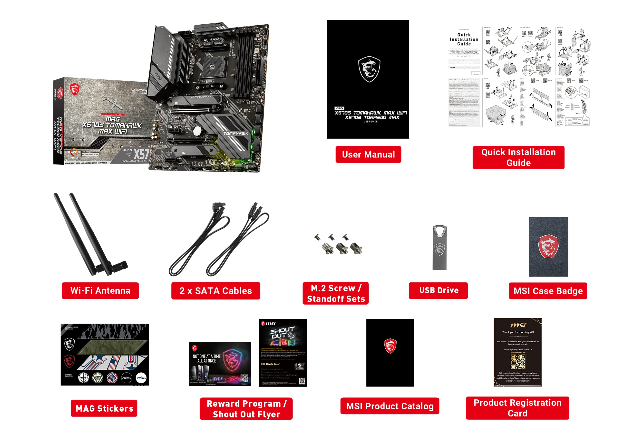 MSI MAG X570S Tomahawk WiFi Motherboard (AMD AM4, DDR4, PCIe 4.0, SATA 6Gb/s, M.2, USB 3.2 Gen 2, AC Wi-Fi 6, HDMI, ATX)