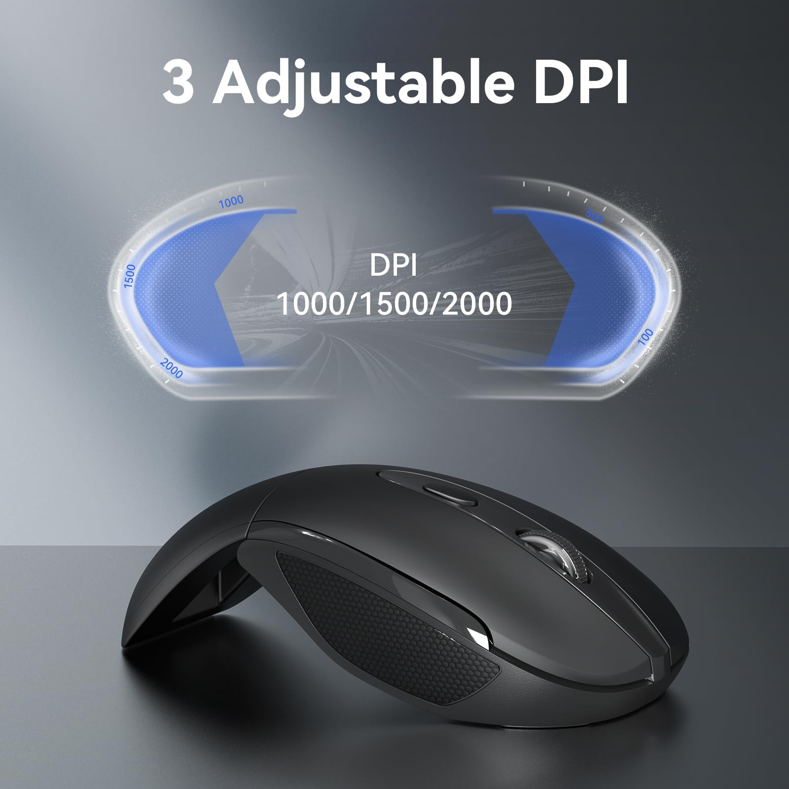 TECKNET Folding Wireless Mouse, 2.4G Travel Mouse with USB Receiver, Wireless Mouse for Laptop, Notebook, PC, Computer, Portable Mouse 3 Adjustable DPI 2000/1500/1000, 24 Months Battery Life