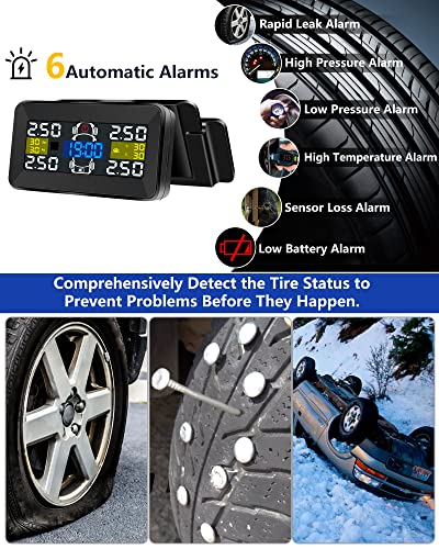 2023 Upgrade Tire Pressure Monitoring System 【Detached Bracket】 Wireless Solar TPMS Monitor System Accuracy 0.01Bar Installed on Windowshield Real-Time Display 22-87 PSI for Car RV SUV