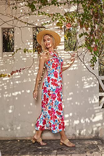 2023 Women's Summer Halter Neck Flowy A Line Floral Maxi Long Dresses Multicolor S