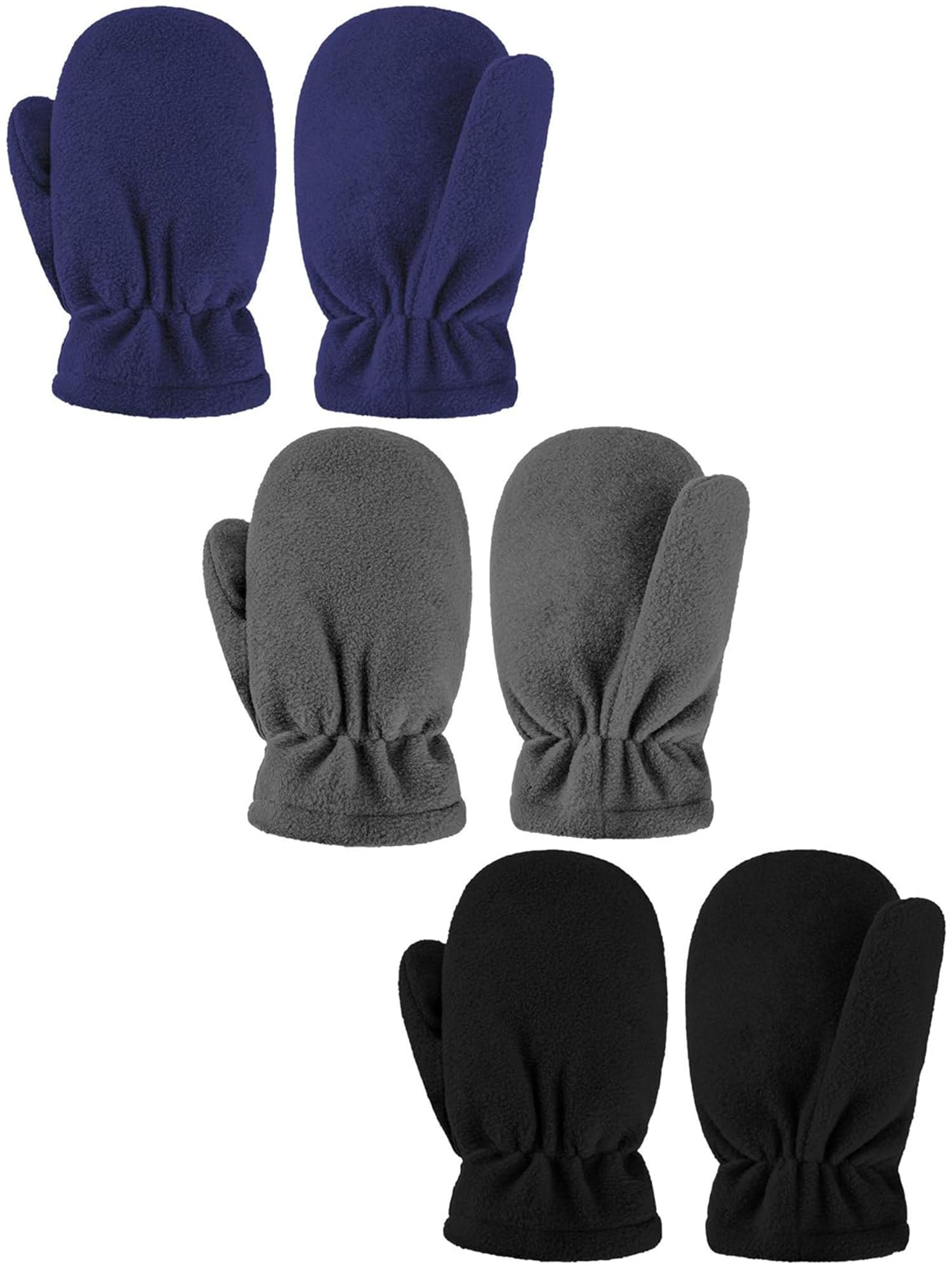 3 Pairs Baby and Toddler Winter Mittens Newborn Infant Fleece Warm Mittens Snow Gloves for Baby Boy and Girl (Black, Grey, Navy Blue, 5-7 Years)