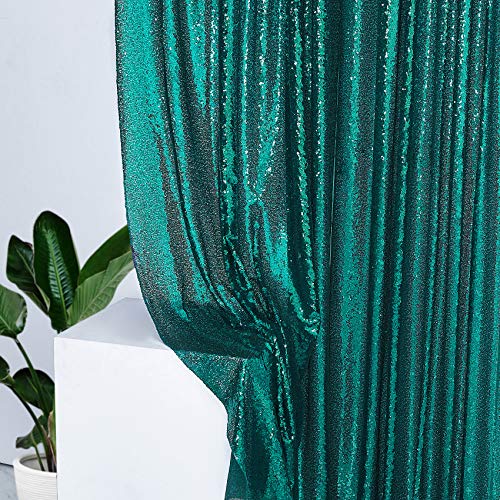 2×8FT-2PCS Hunter Green Sequin Backdrop Curtains Panels, Christmas Green Photography Backdrop Glitter Curtains Fabric Background for Christmas Wedding Party Decor