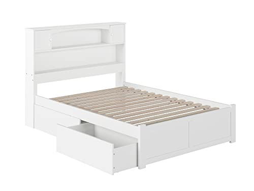 AFI Newport Full Platform Bed with Flat Panel Footboard and Turbo Charger with Urban Bed Drawers in White