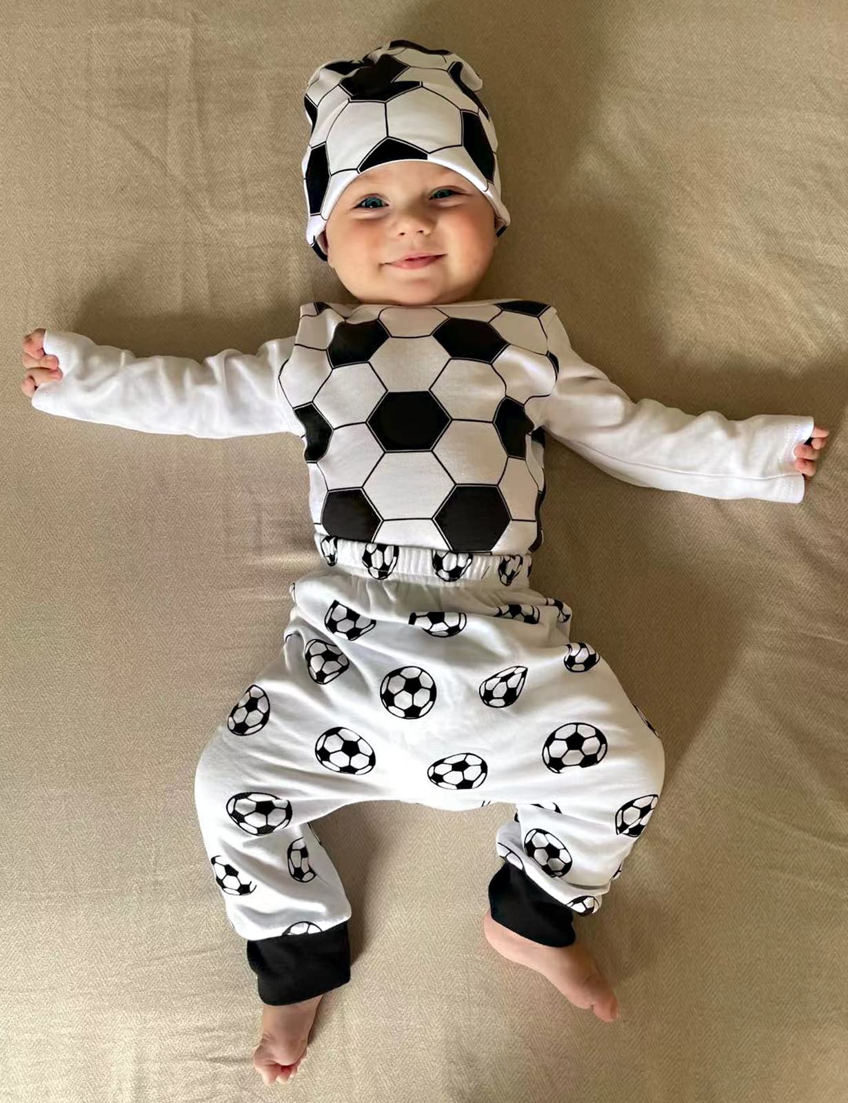 COSLAND Baby Soccer Outfit Infant Boys Cotton Pant Sets, White, 0-3 Months