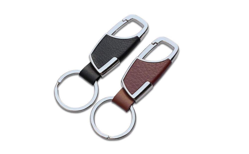 2PCS Stainless Steel Key Chain with Leather Heavy Duty Home Office Car Keychain with Key Ring Key Holder for Men and Women-Brown & Black