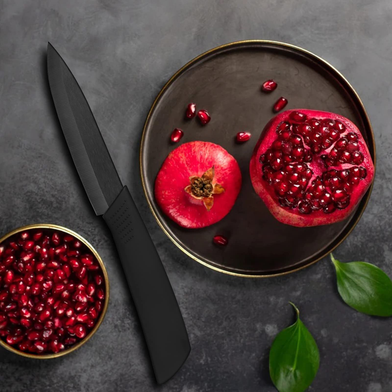 Ceramic Knife Set,Five piece 5" Utility Knife, 4" Fruit Knife, 3" Paring Knife and One Peeler,Ultra Sharp Professional Kitchen Chef Knives with Stain Resistant (Black)