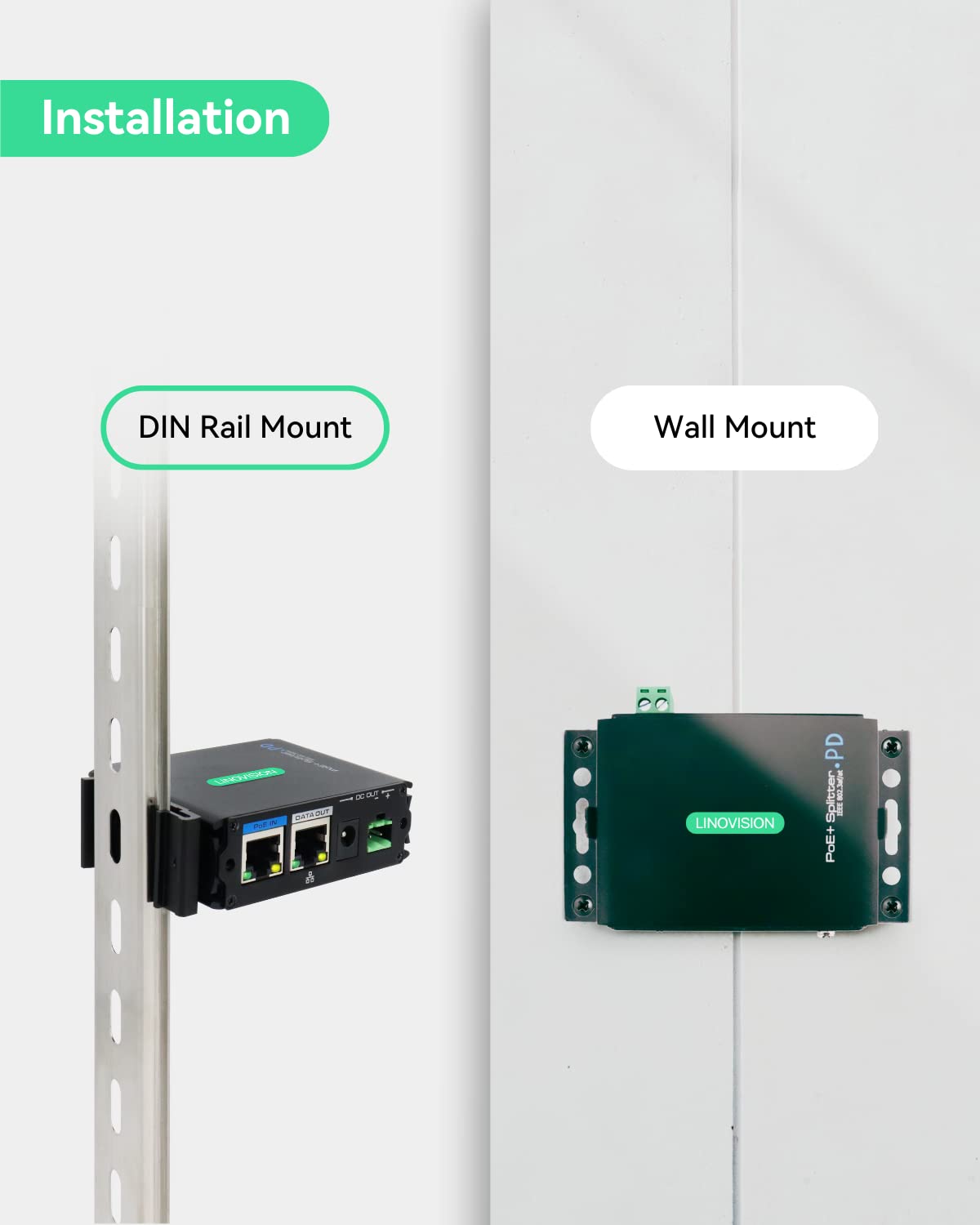 LINOVISION Industrial Gigabit POE+ Splitter with DC12V/DC24V/ POE 24V Output, Wide Voltage Input, IEEE802.3af/at POE to DC Power Supply for Security Cameras, Access Control Systems
