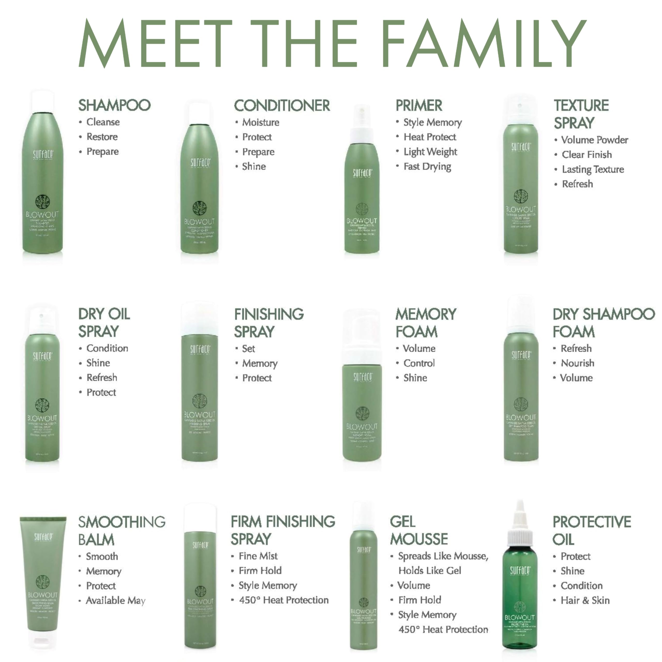 Surface Hair Blow Out Dry Shampoo Foam for Men and Women, 4oz - Lightweight, Organic, Style Memory with Babassu Oil - Absorb Excess Oil - Refresh for Long Lasting Style, 4 fl. oz.