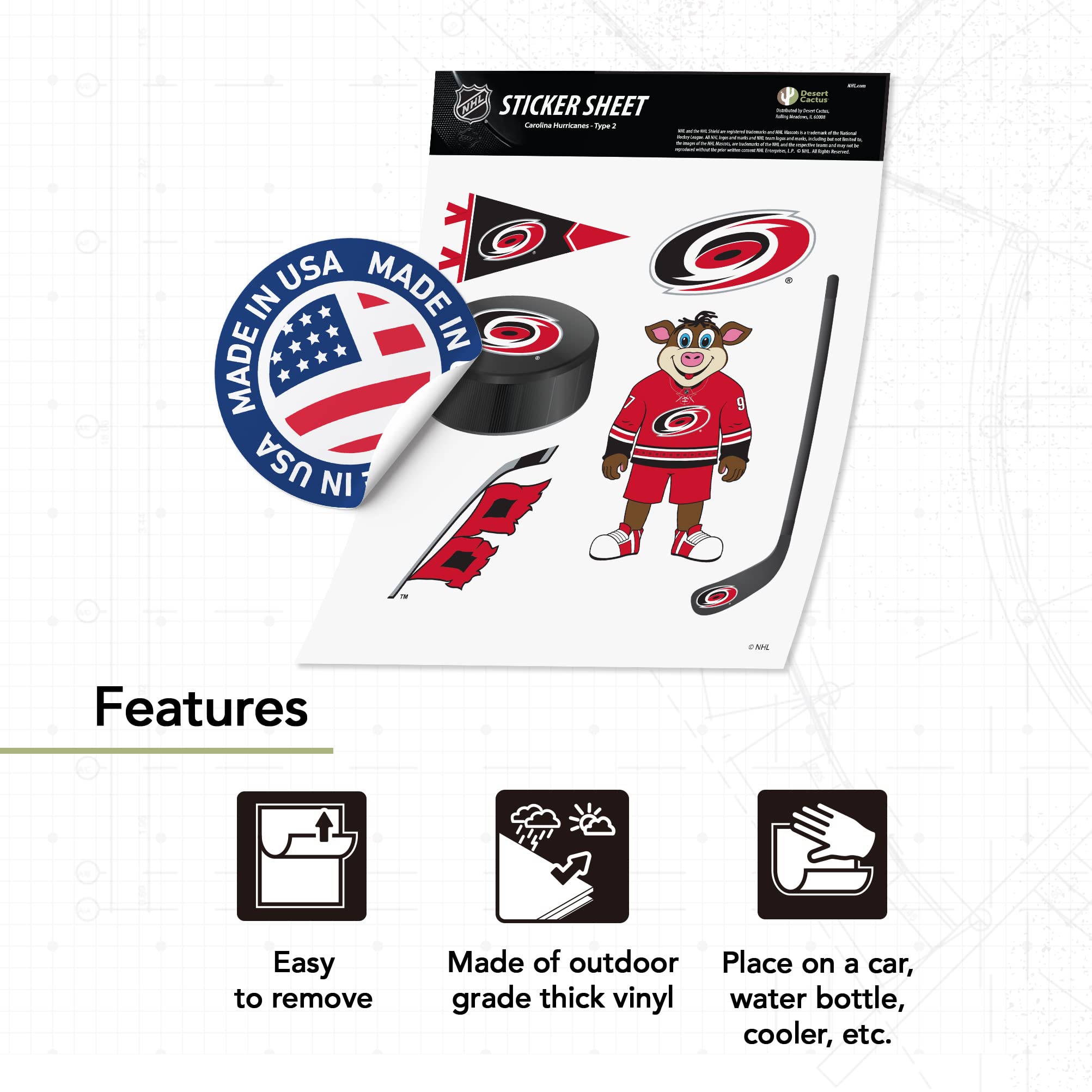 Desert Cactus Carolina Hurricanes Team NHL National Hockey League Sticker Vinyl Decal Laptop Water Bottle Car Scrapbook (Type 2)