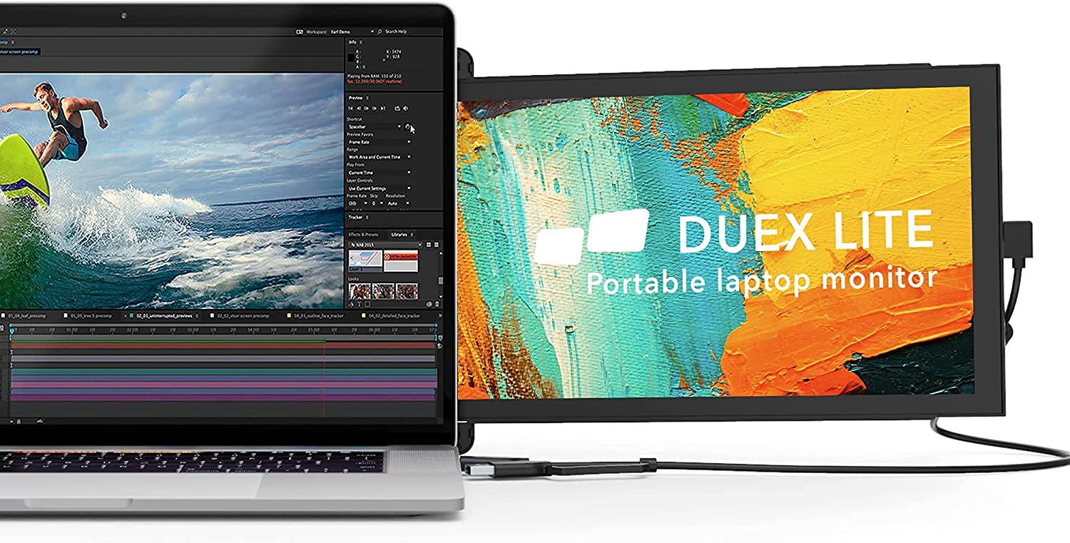 Duex Mobile Pixels Lite Portable Monitor for Laptops 12.5" Full HD IPS Screen,USB C Ultra Portable Laptop Dual Monitor, Plug and Play,Any Laptops Compatible (Grey)