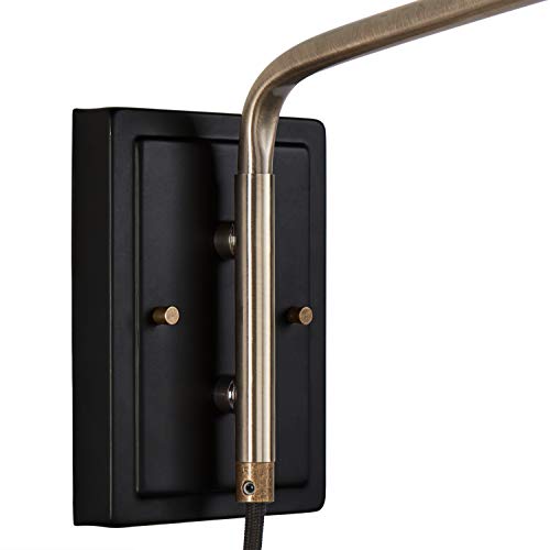 Amazon Brand β Rivet Mid-Century Swiveling Long Arms, Pivoting Head, Plug-In, Hardwire or 2-in-1 Option Wall Sconce with Bulb, 11"H, Matte Black with Antique Brass - 51457