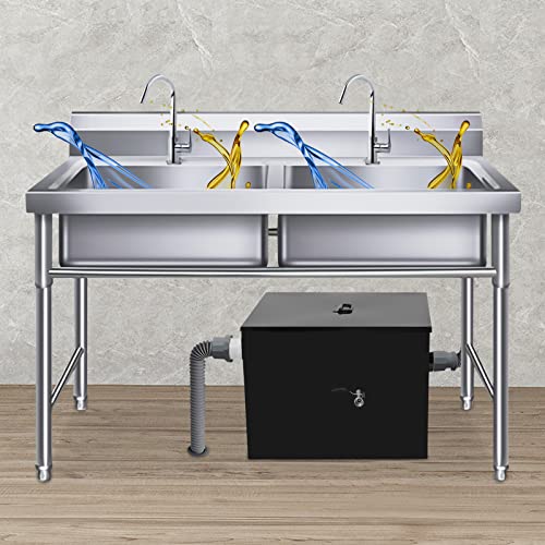 40 LB Commercial Grease Interceptor, Oil-Water Separator, Grease Interceptor Trap with Side Water Inlet, Under Sink Grease Trap for Restaurant Canteen Factory Home Kitchen