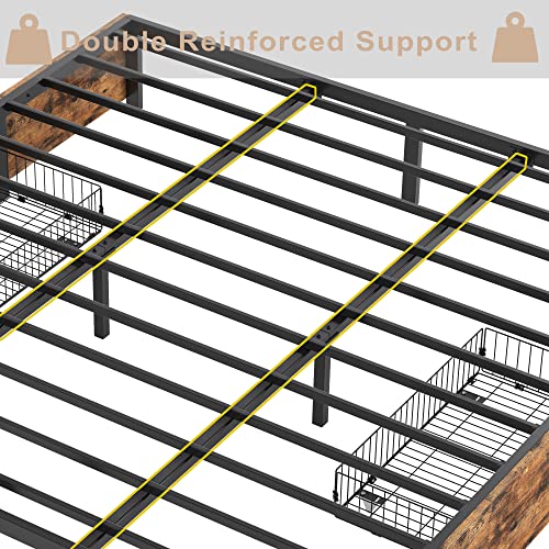 ANCTOR King Bed Frame with 4 Drawers, King Platform Bed Frame with Storage, Double-Reinforced Support/No Box Spring Needed//Easy Assembly