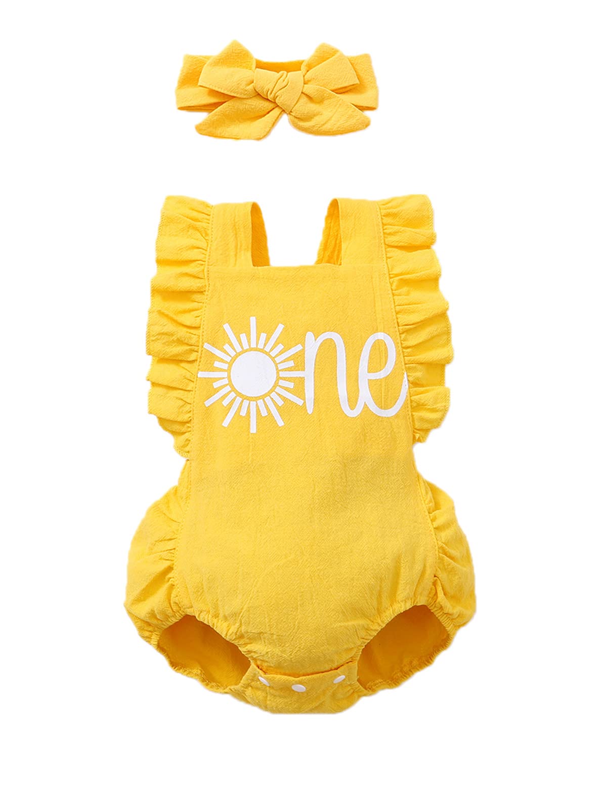 Detigee Baby Girl 1st Birthday Bodysuit Infant Backless Outfit (Yellow Sun, 12-18 Months)