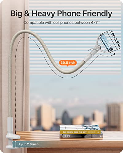 andobil Gooseneck Phone Holder for Bed & Desk [40in Flexible & Sturdy Arm] 360 Adjustable Clamp Clip, Overhead Mount Stand Bedside Phone Holder for iPhone 14 13 Pro Max 12 11 Samsung S23 S22 S21 etc